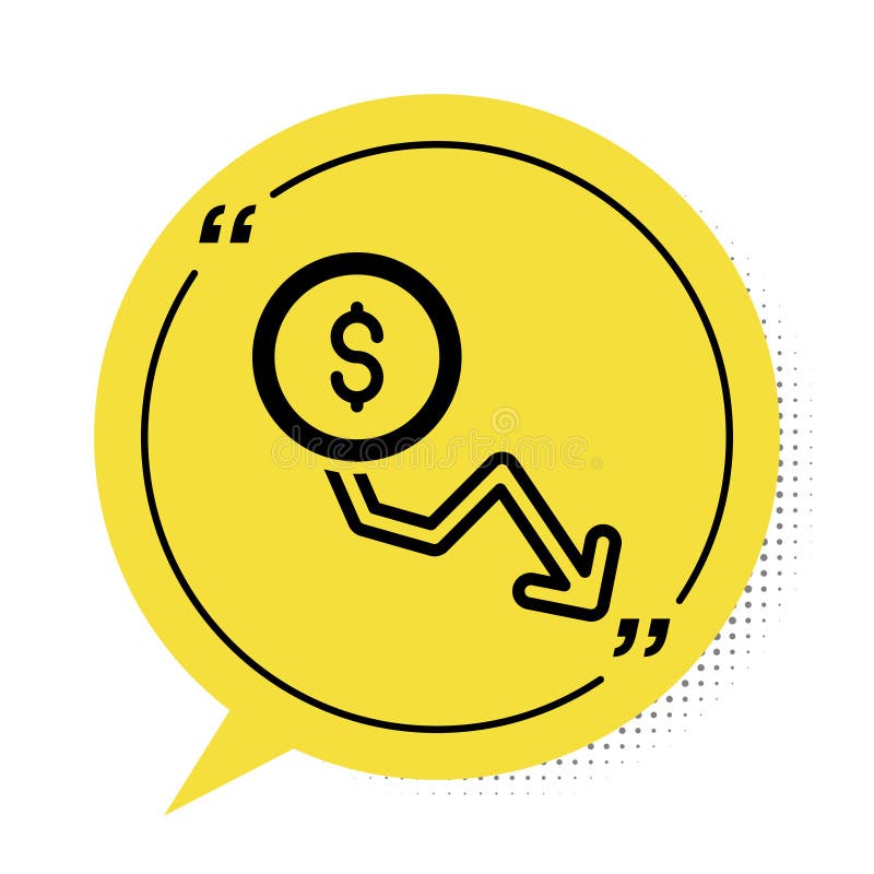 Black Dollar, Share, Network Icon Isolated on White Background. Yellow Speech Bubble Symbol ...