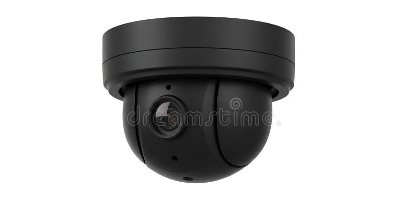 Black Dome Security Camera for Surveillance Monitoring on a White ...