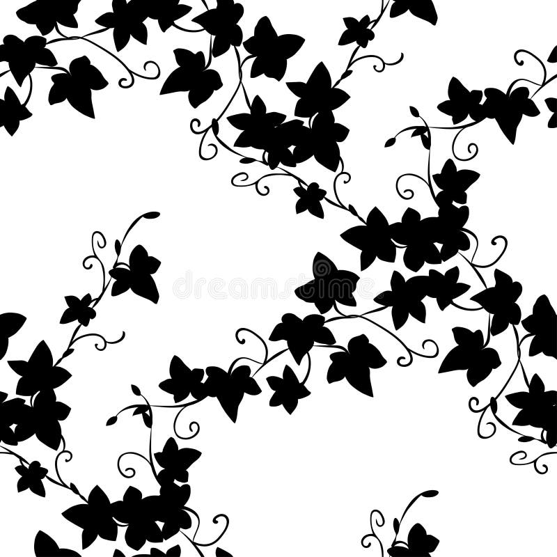 Black Doodle Ivy Leaves Seamless Pattern Stock Illustration ...
