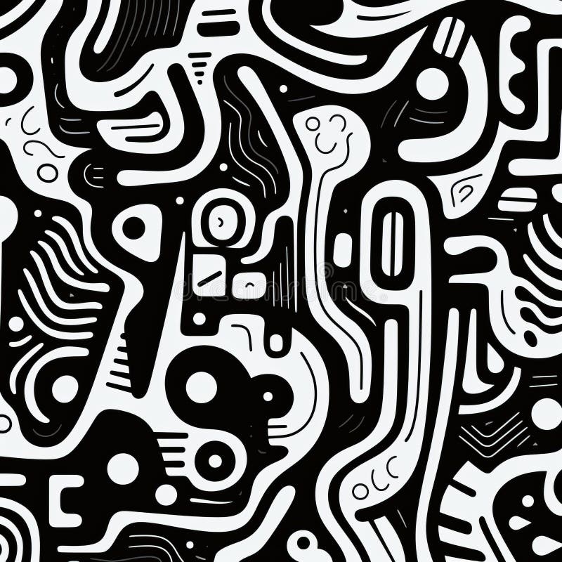 Black Doodle Pattern with White Lines: a Fusion of Robotic ...