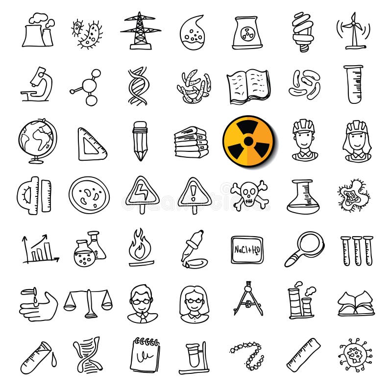 Black Doodle Science Icons Set Stock Vector - Illustration of learning ...