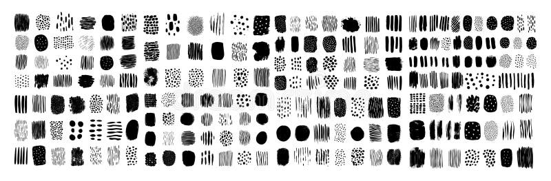 Black Doodle Sketch Textures. Dashes Spots Dots Lines Circular Patterns ...