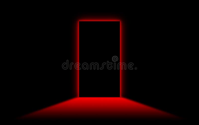 Black Door with Bright Neon Light at the Other Side Stock Illustration ...