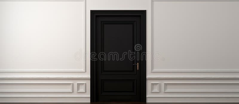 A Black Door with a Handle Set in a White Wall of a Building Stock ...