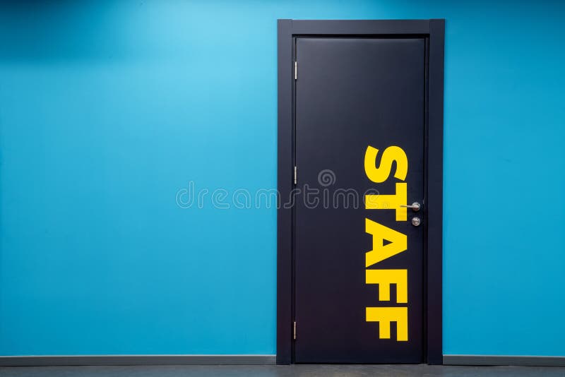 Black Door with Yellow `staff` Sign Stock Image - Image of office ...