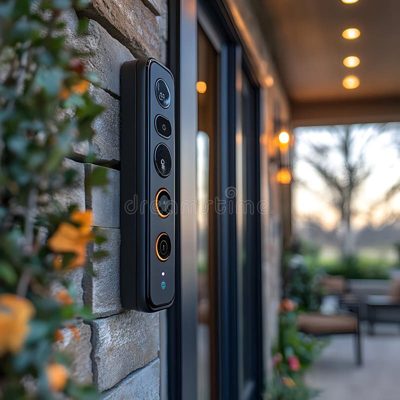 Black Doorbell Mounted on Stone Wall with Green Plants in the ...