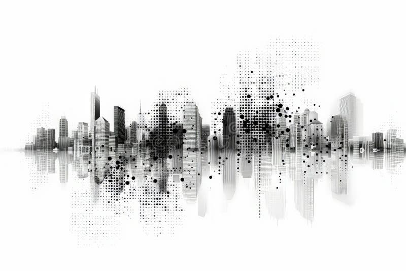 Black Dots City Architecture Building with Dot Skyline Illustration on ...