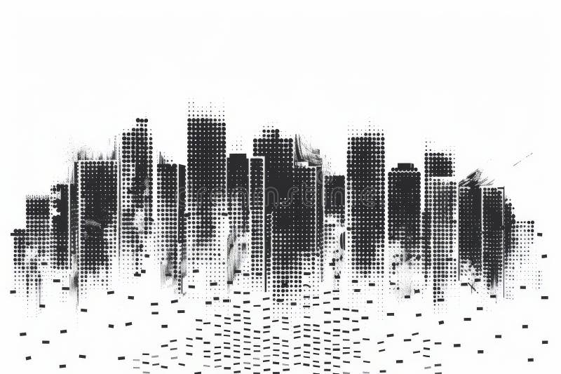 Black Dots City Architecture Building with Dot Skyline Illustration on ...