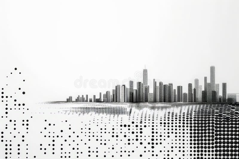 Black Dots City Architecture Building with Dot Skyline Illustration on ...