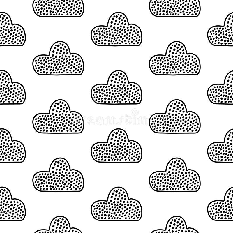 Black Dots Cloud on White Font Hand Drawn Seamless Pattern Stock Vector ...