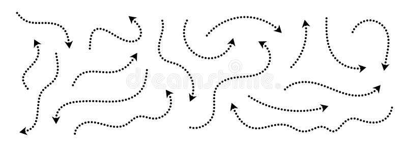 Black Dotted Arrows Set. Wavy and Curved Dashed Arrow Collection Stock ...