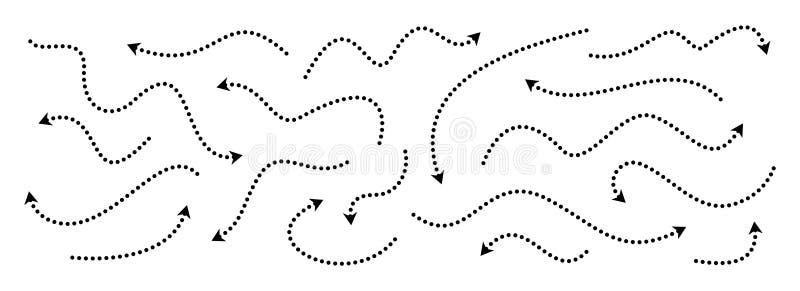 Black Dotted Arrows Set. Wavy and Curved Dashed Arrow Collection Stock ...