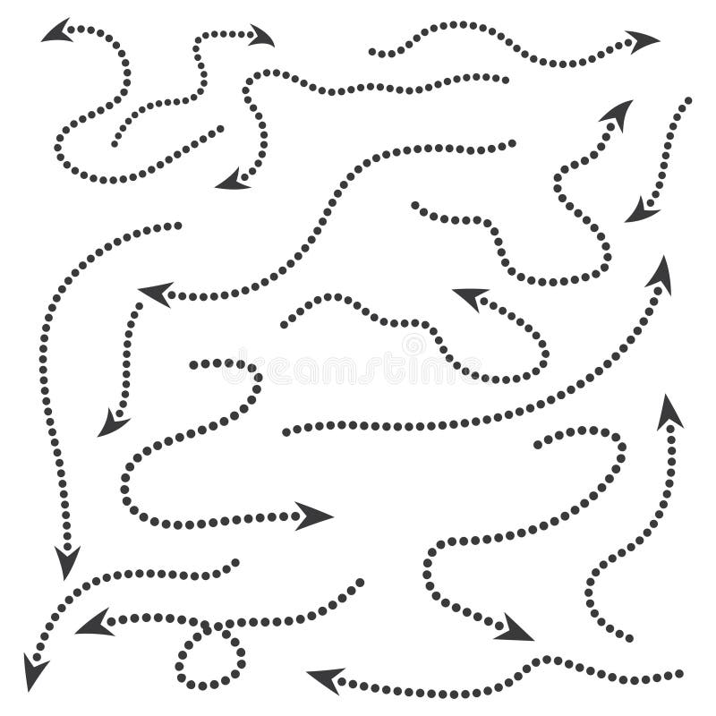 Black Dotted Hand Drawn Arrows Set on White Background. Arrow, Cursor ...