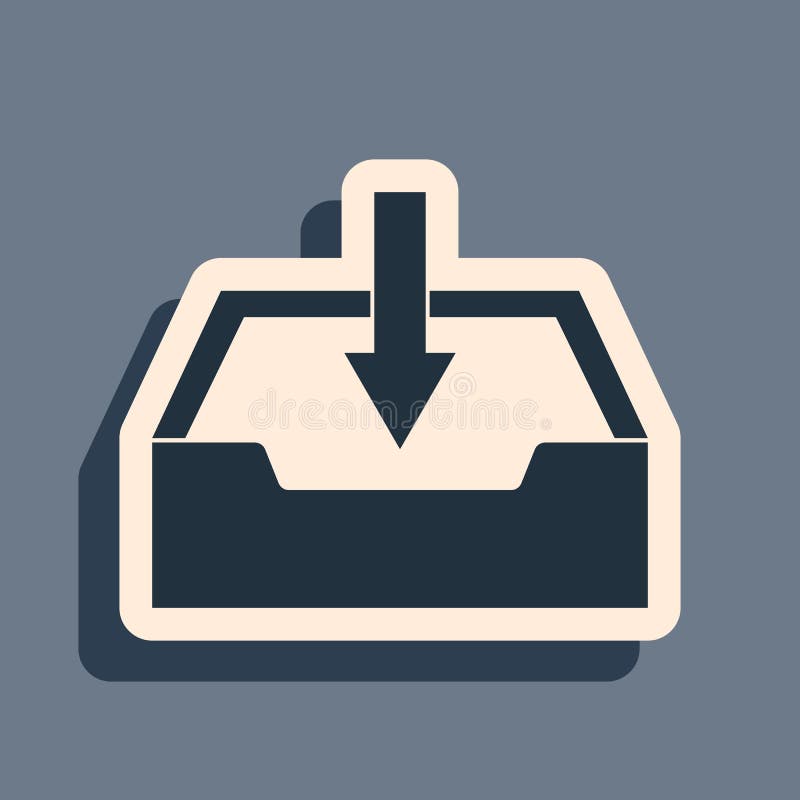 Black Download Inbox Icon Isolated on Grey Background. Long Shadow ...