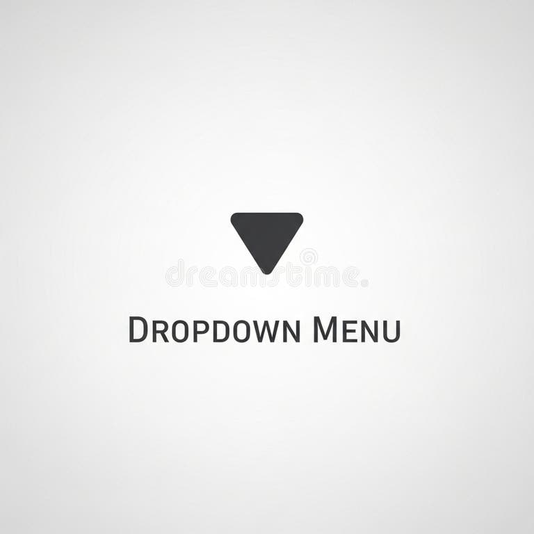 Black Downward-pointing Triangle Icon Above the Text "Dropdown Menu" on a Plain Whit Stock ...