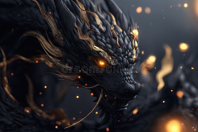 Black Dragon with Gold Elements, Luxurious Fantasy Character Stock ...