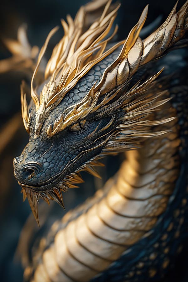 Black Dragon with Gold Elements, Luxurious Fantasy Character Stock ...