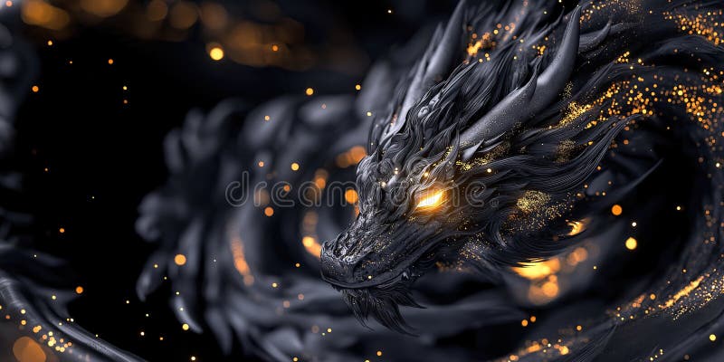 Black Dragon with Gold Elements, Luxurious Fantasy Character Stock ...