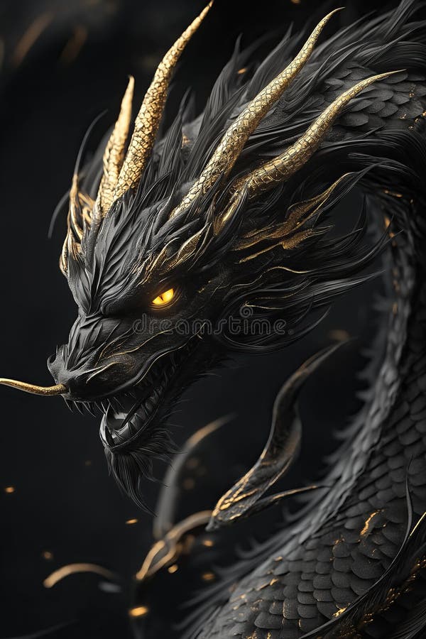 Black Dragon with Gold Elements, Luxurious Fantasy Character Stock ...