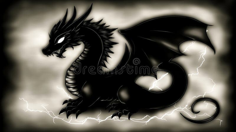 Black Dragon Storm Fantasy Art Print Stock Image - Image of tattoo ...