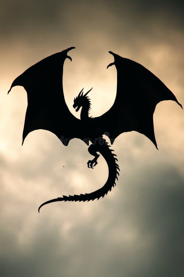 A Black Dragon with Wings is Flying in the Sky Stock Illustration ...