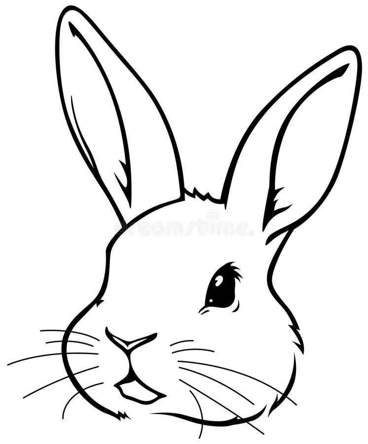 Black Drawing of Rabbit Head Stock Vector - Illustration of outline ...
