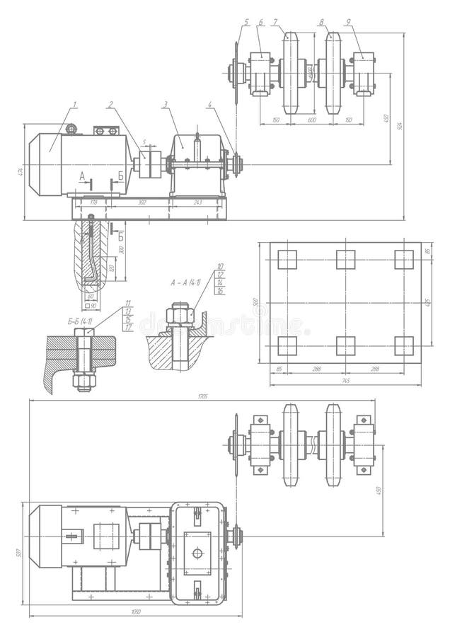 Machine-building Drawings on a White Background Stock Vector ...