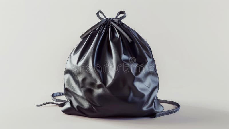 A Black Drawstring Bag Sitting on a Table, Ideal for Use in Product or Still Life Photography ...