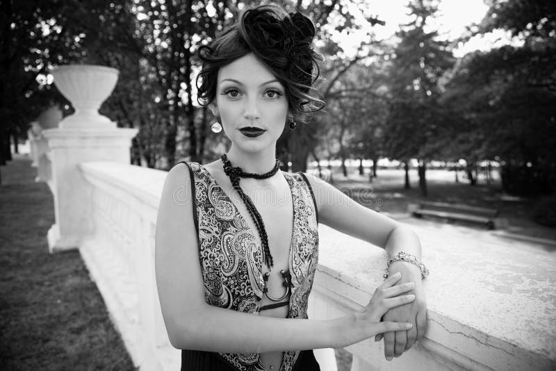 Monochrome Woman Dressed in Retro Vintage Style Stock Image - Image of ...