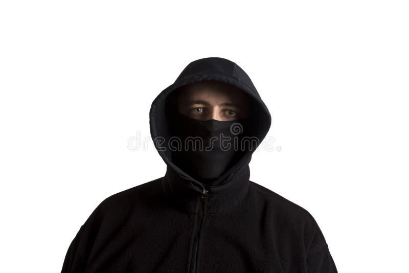 Black dressed hooded man stock image. Image of spooky - 49406779