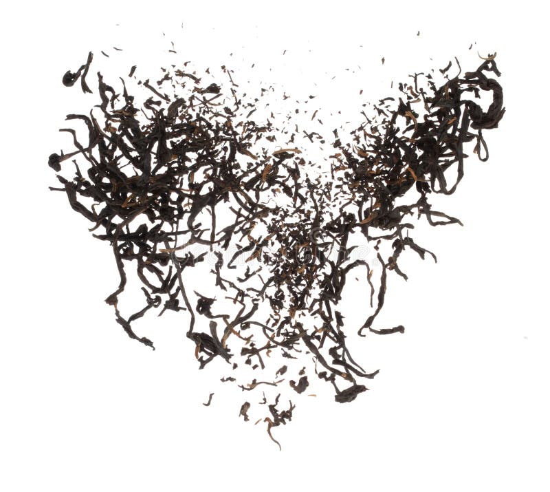 Black Dried Leave Tea Explode. Small Fine Size Tea Leaf Flying ...