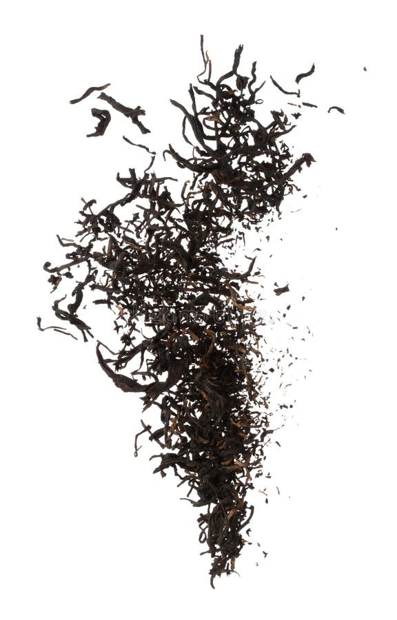 Black Dried Leave Tea Explode. Small Fine Size Tea Leaf Flying ...