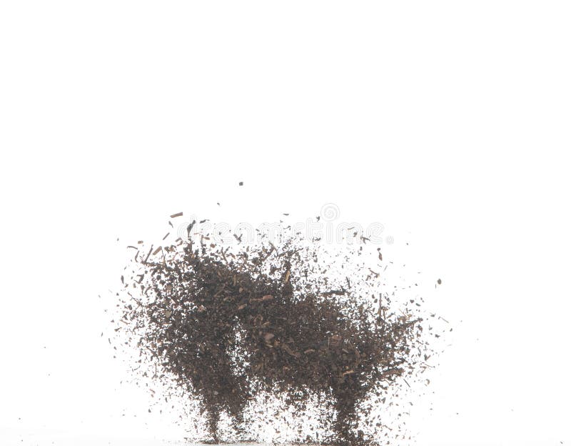 Black Dried Leave Tea Explode. Small Fine Size Tea Leaf Flying ...