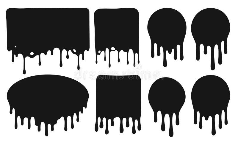 Black Dripping Frames. Flowing Dark Fluid or Liquid with Paint Drops ...