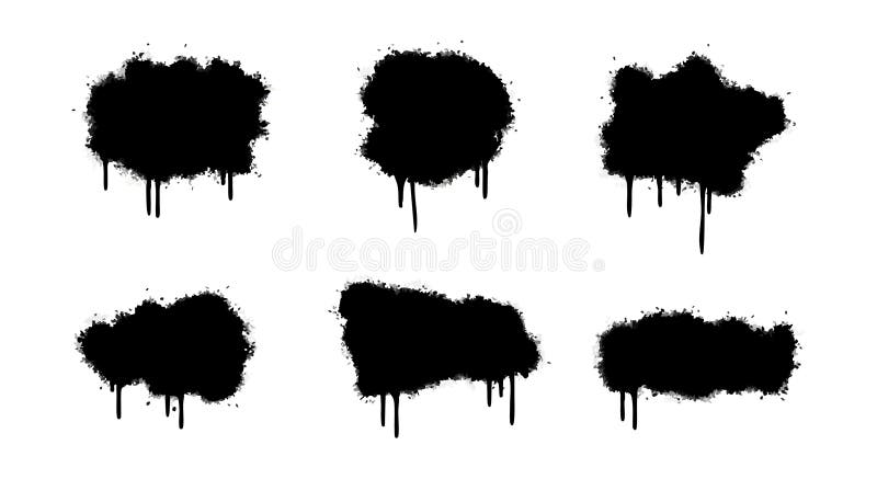 Black Dripping Paint Splatter Vector Set with Six Different Shapes for ...