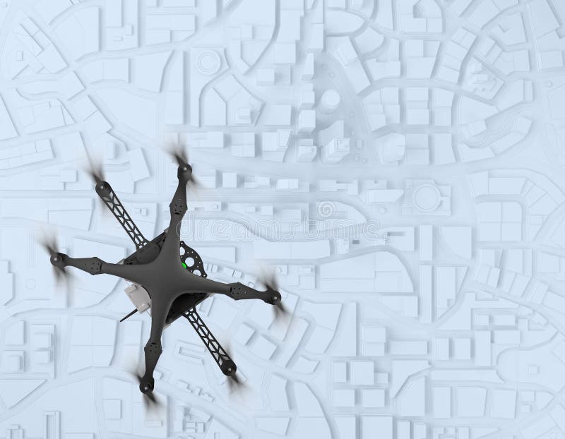 Black drone fly above city stock illustration. Illustration of aerial ...