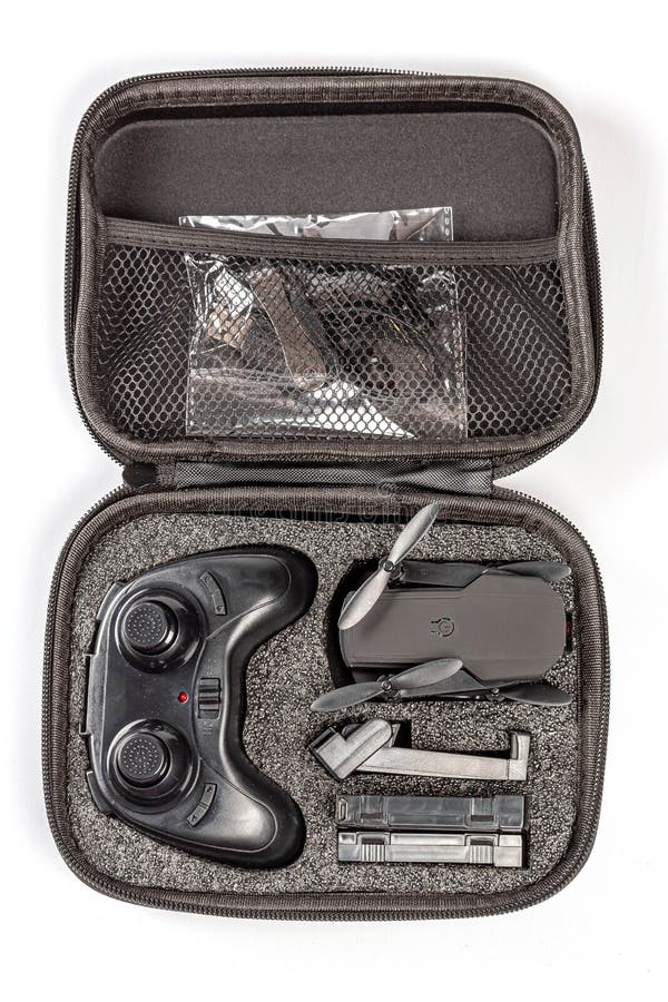 Black Drone Quadcopter with a Remote Control in Case Stock Image ...
