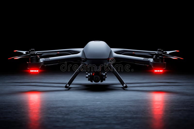 A Black Drone with Red Lights on it in the Dark Stock Photo - Image of ...