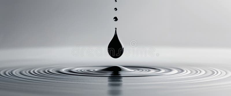 Black Drop Falling into Water Creating Ripples on Grey Surface Stock ...