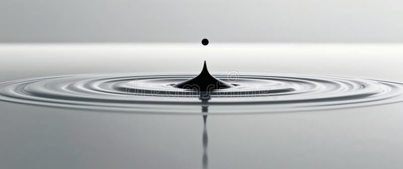 Black Drop Falling into Water Creating Ripples on Grey Surface. Stock ...