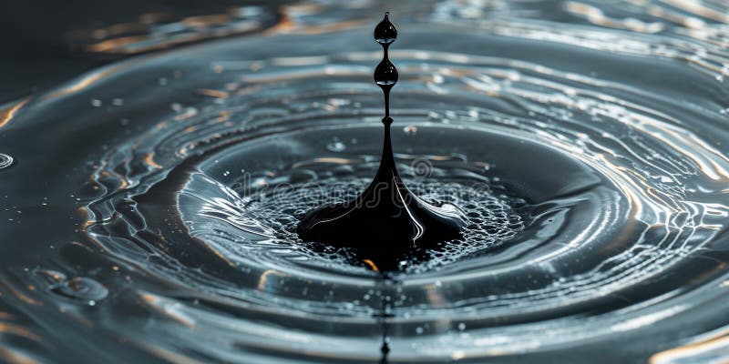 Black Drop Falling into Water Creating Ripples on Grey Surface Stock ...