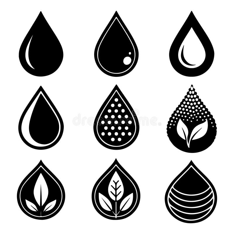 Black Droplet and Drop Silhouettes Set Icons Stock Vector ...