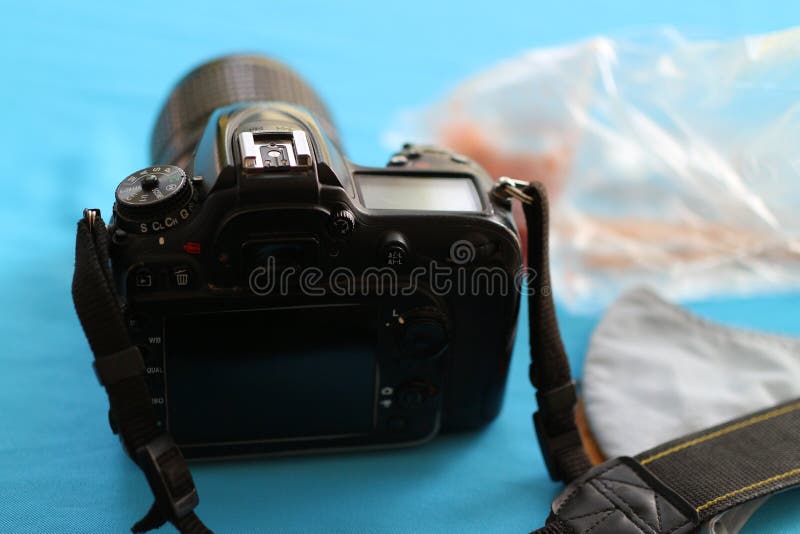 Black DSLR Camera Back View Placed on Table, Camera Concept for ...