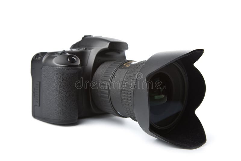 Black DSLR camera isolated stock photo. Image of dslr - 7243998