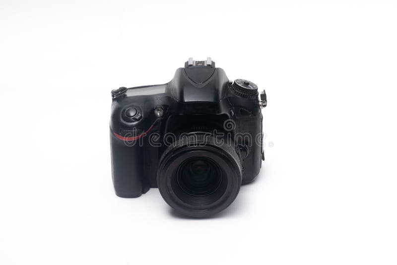 Black DSLR Camera Isolated on White Background Stock Image - Image of ...