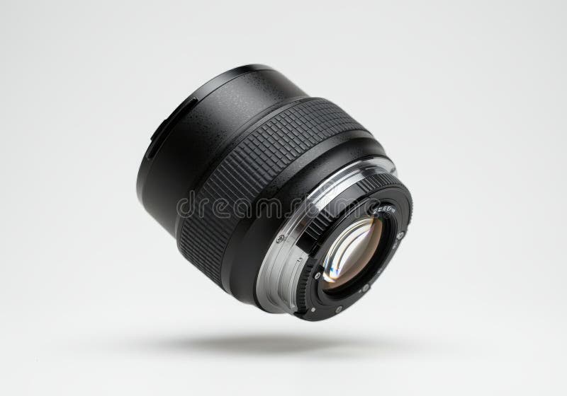 A Floating DSLR Camera Lens with a Reflection in the Glass, Isolated on ...