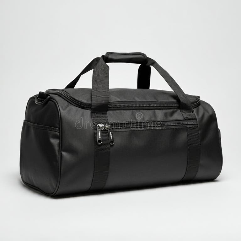 Black Duffel Bag with a Smooth Leather-like Texture and a Rectangular ...