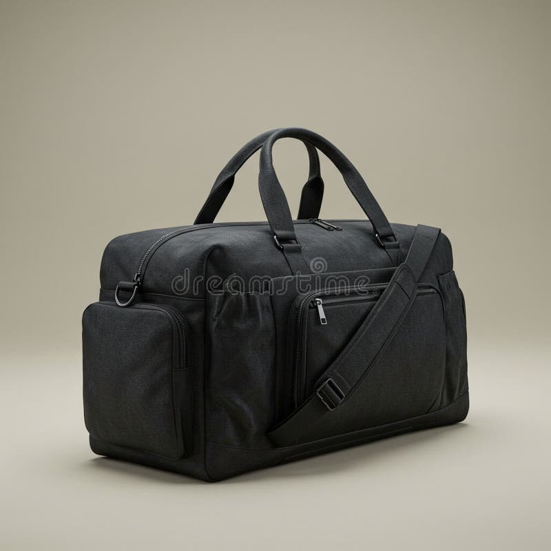 Black Duffle Bag Featuring a Sleek, Rectangular Design with Two Sturdy ...
