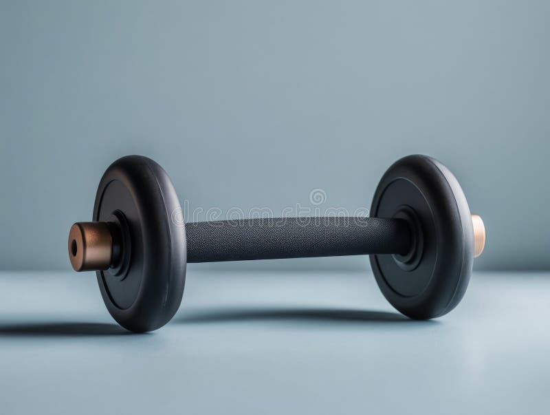 Black Dumbbell with Copper Ends on a Light Blue Background Stock ...