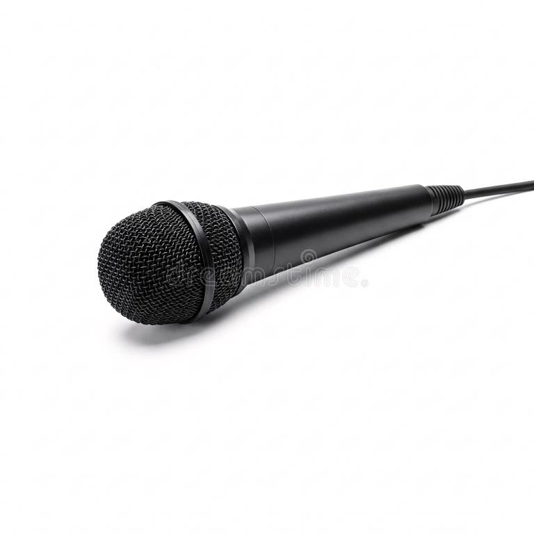 Black dynamic microphone with cable isolated on white background ...